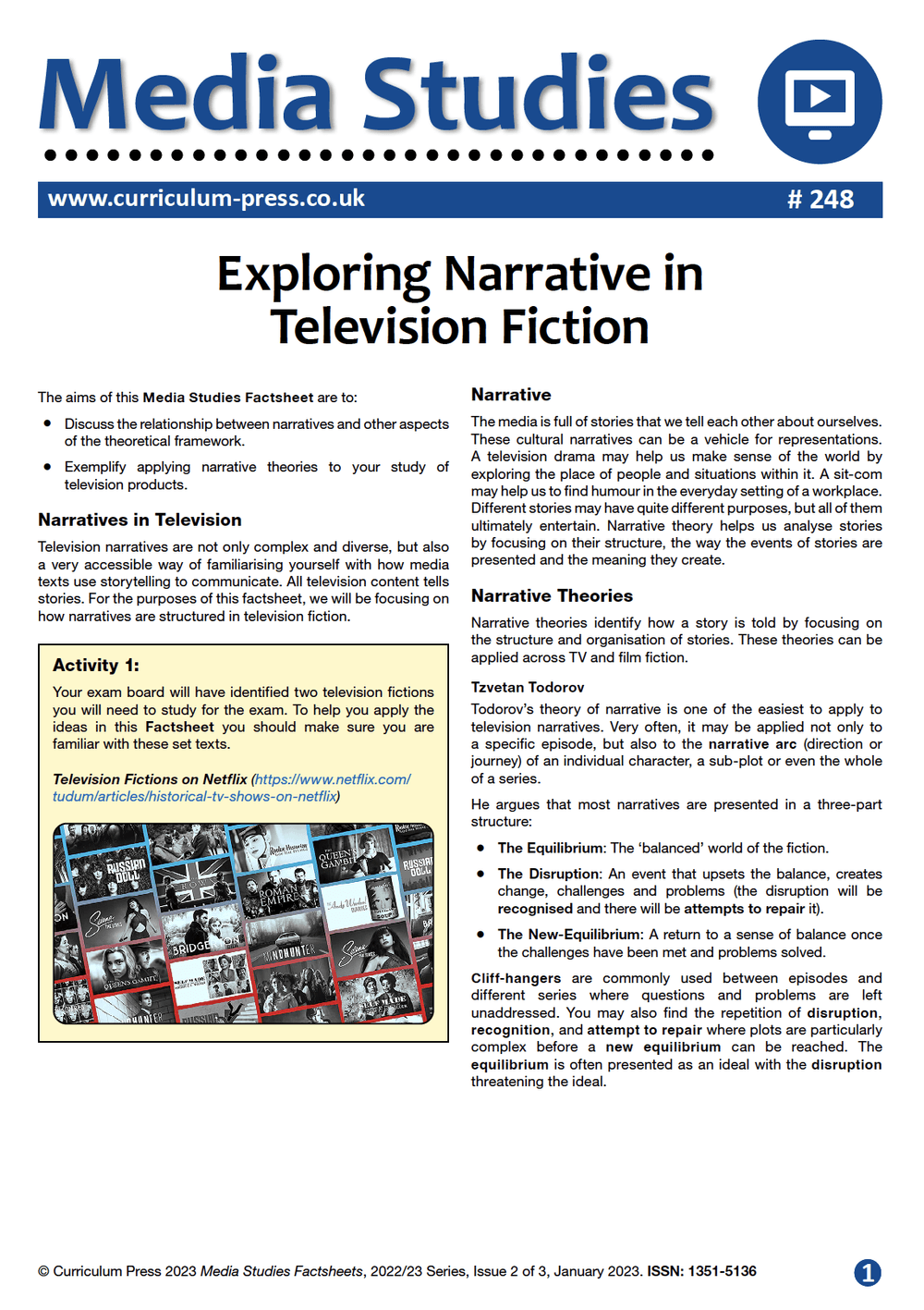 Exploring Narrative in Television Fiction - Curriculum Press Exploring Narrative in Television Fiction - Curriculum Press