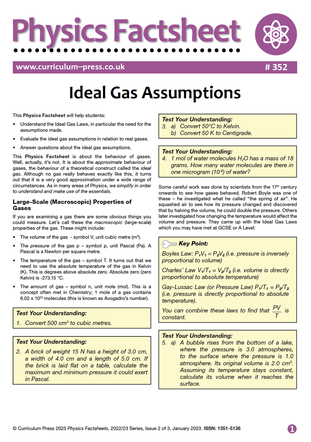 Ideal Gas Assumptions - Curriculum Press Ideal Gas Assumptions - Curriculum Press