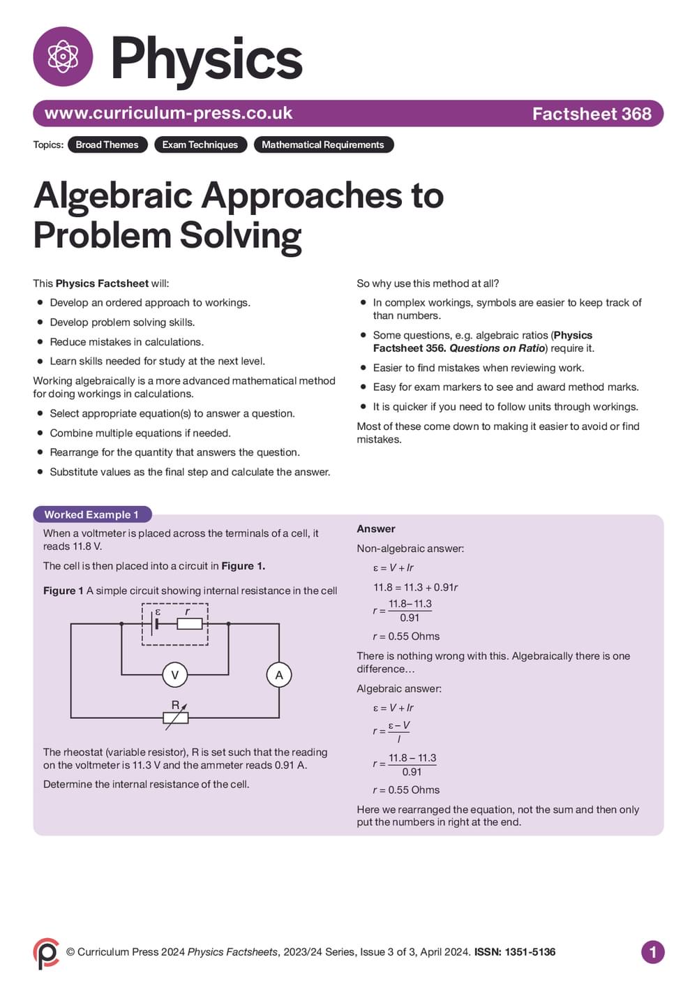 Algebraic Approaches to Problem Solving - Curriculum Press Algebraic Approaches to Problem Solving - Curriculum Press